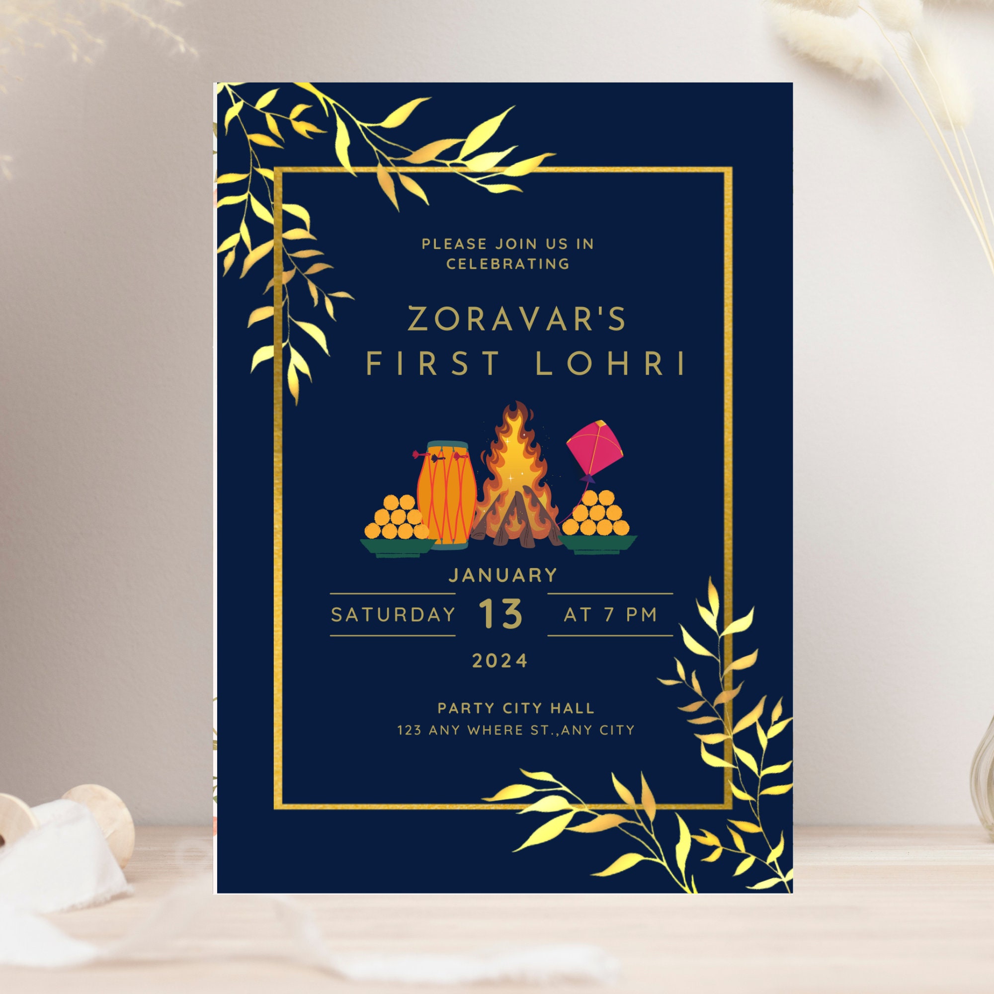 Lohri Invitation | Editable Lohri Template | Lohri Mobile Invitation ...