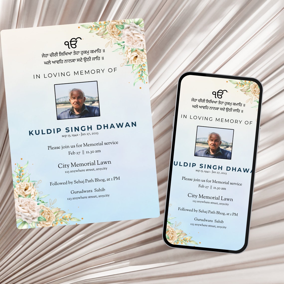 Sikh Funeral Invite, Punjabi Funeral Invitation Template, Antim Ardas ...