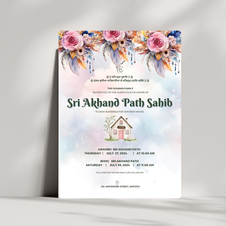 Sri Akhand Path Sahib Digital Canva Invitation Template | Housewarming ...