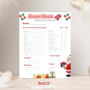 Customizable Secret Santa Questionnaire Template - Editable Printable ...