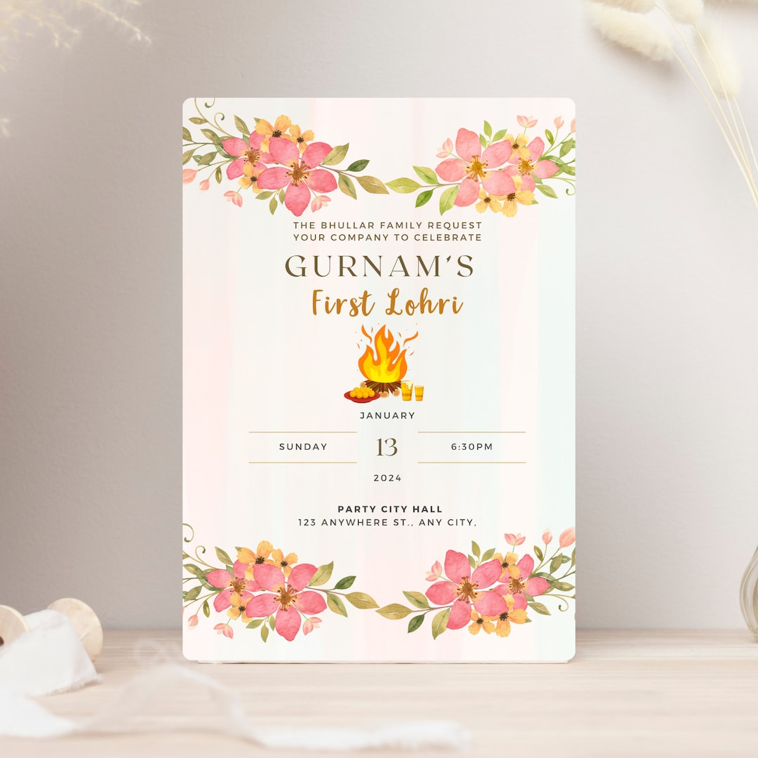 Lohri Party Invite Canva Template, First Lohri Invitation, Happy Lohri ...