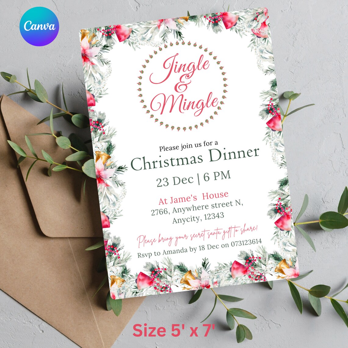 Red Green Christmas Party Invitation, Christmas Party Printable,holiday ...