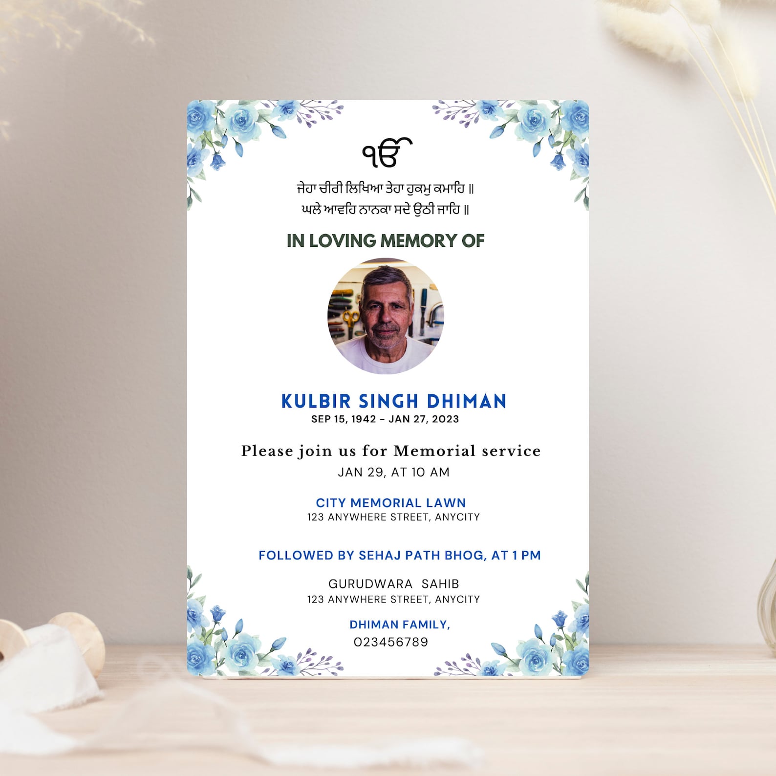Sikh Funeral Invite, Punjabi Funeral Invitation Template, Antim Ardas ...