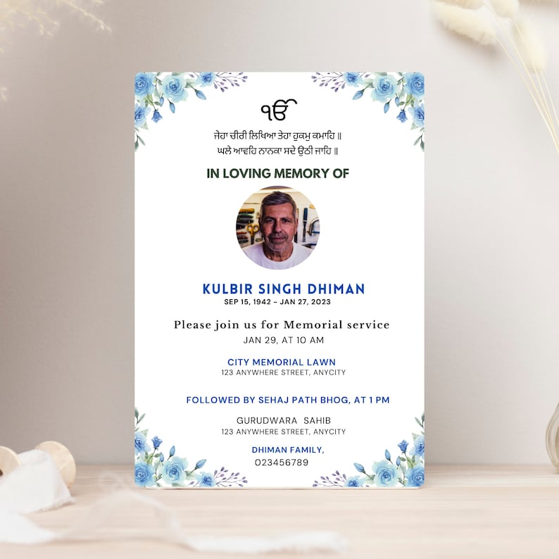 Sikh Funeral Invite, Punjabi Funeral Invitation Template, Antim Ardas ...