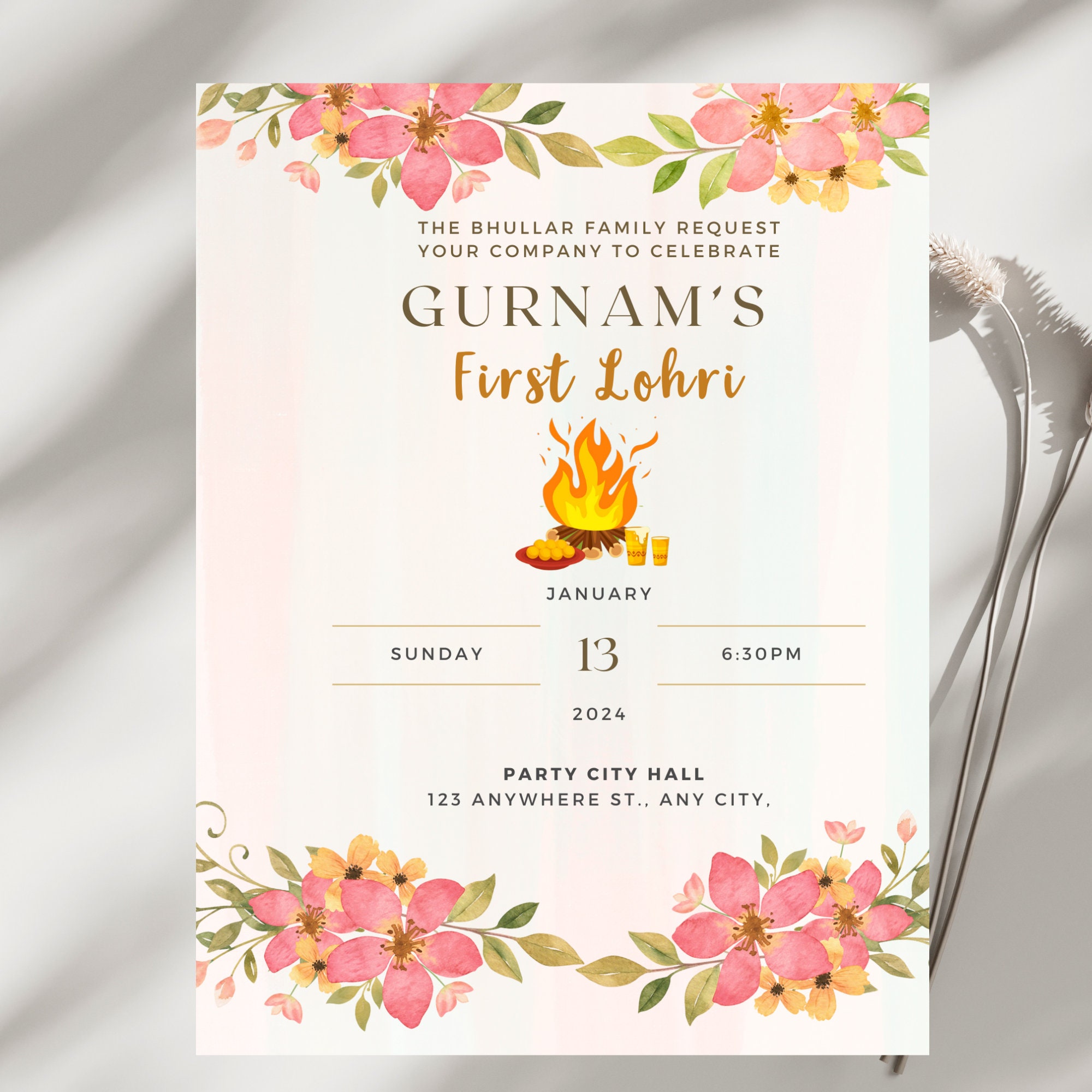 Lohri Party Invite Canva Template, First Lohri Invitation, Happy Lohri ...