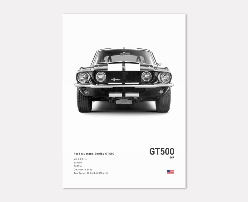 Ford Mustang Shelby GT500 1967 Poster Print Wall Art Car Photography - Etsy
