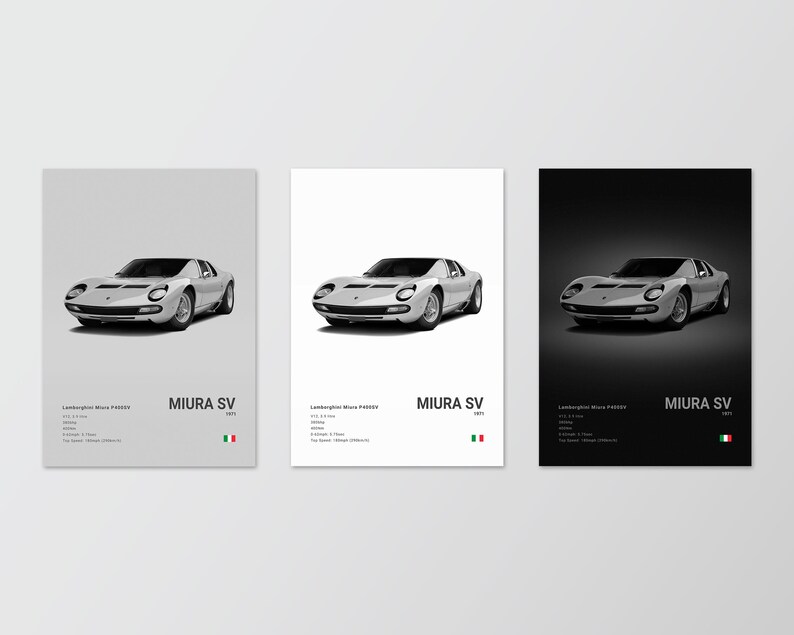 Lamborghini Miura P400SV Poster Druck | Wandkunst | Auto Fotografie ...