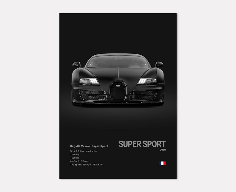 Bugatti Veyron Super Sport Supercar Poster Print | Wall Art | Car ...