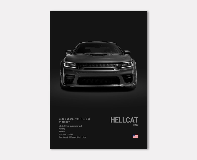 Dodge Charger SRT Hellcat Widebody Poster Print Wall Art Car ...