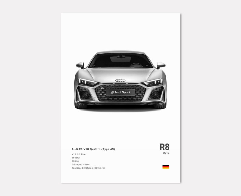 Audi R8 V10 Type 4S Poster Print Wall Art Car Photography - Etsy