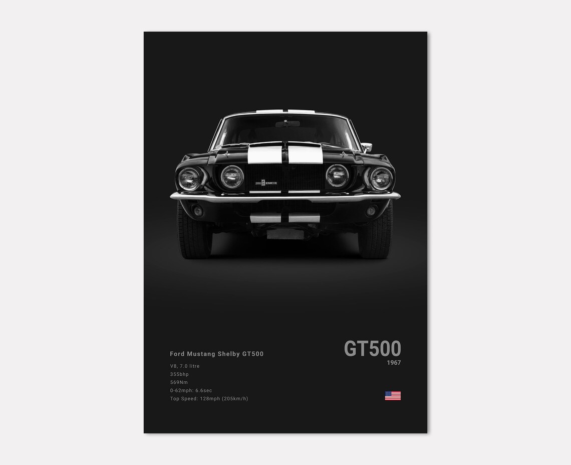 Ford Mustang Shelby GT500 1967 Poster Print Wall Art Car Photography - Etsy
