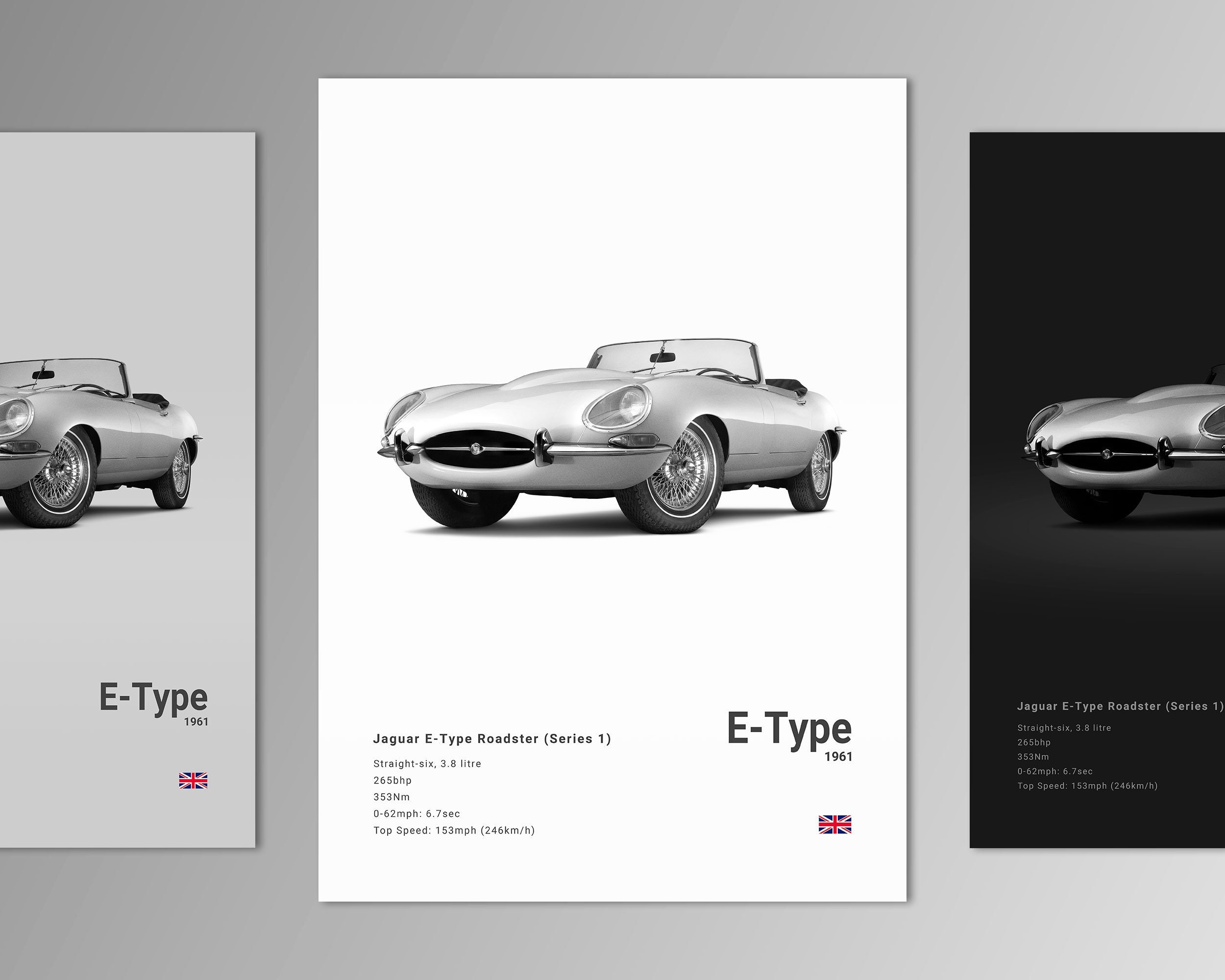 Jaguar E-type Roadster Series 1 Poster Print Wall Art Car Photography ...