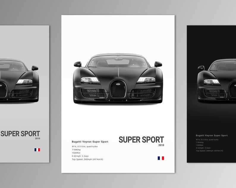Bugatti Veyron Super Sport Supercar Poster Print | Wall Art | Car ...