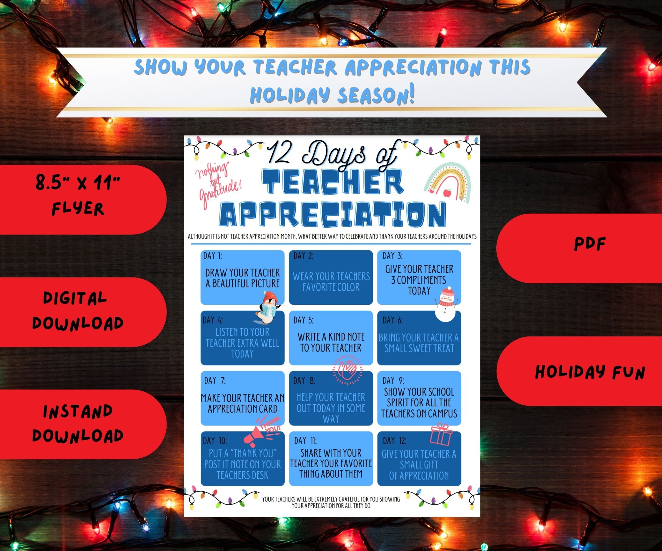 12 Days of Teacher Appreciation for the Holidays - Etsy