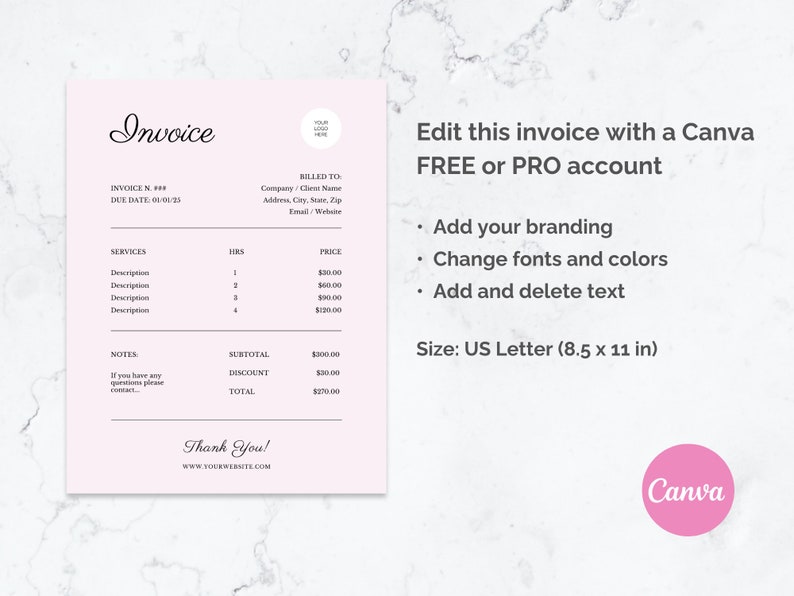 Invoice Template Editable, Small Business Invoice Template, Canva ...