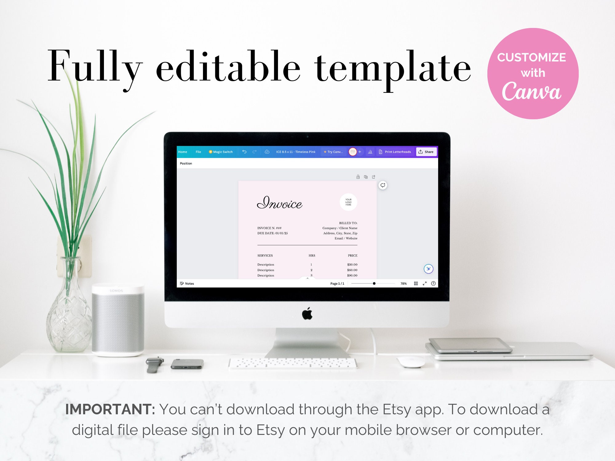 Invoice Template Editable, Small Business Invoice Template, Canva ...