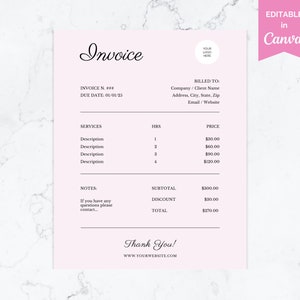 Invoice Template Editable, Small Business Invoice Template, Canva ...