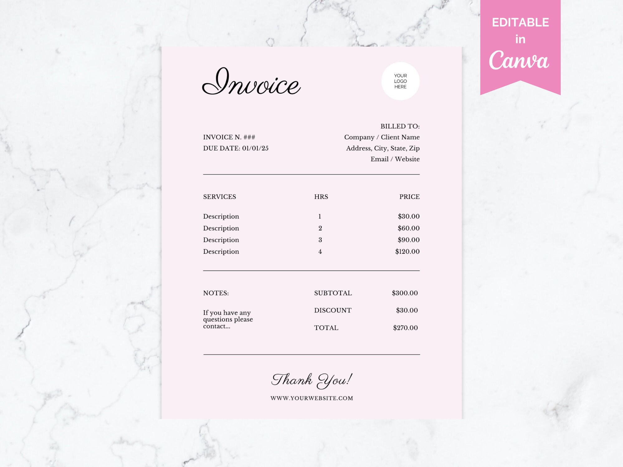 Invoice Template Editable, Small Business Invoice Template, Canva ...