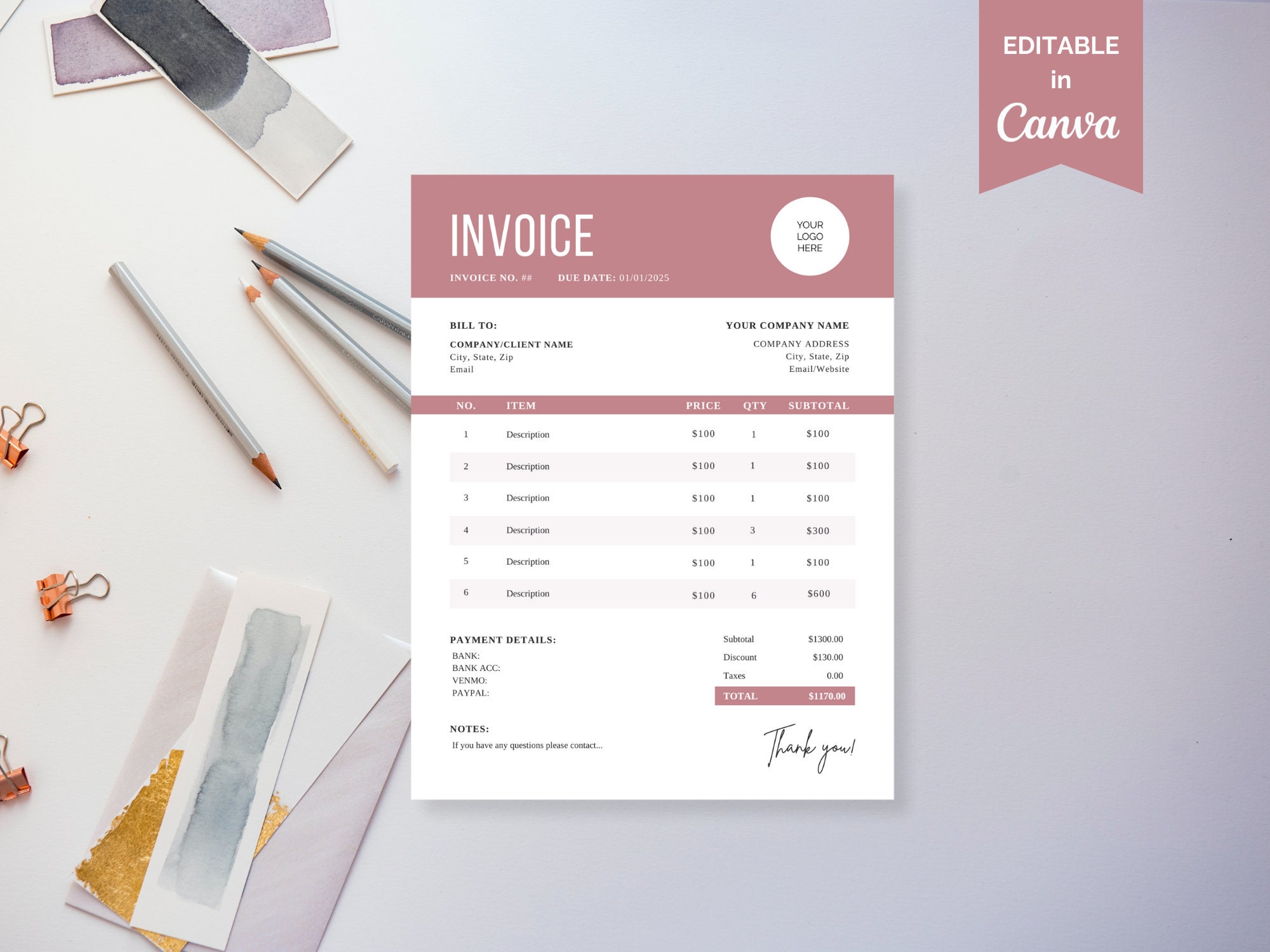 Invoice Template, Canva Template, Small Business Invoice Template ...