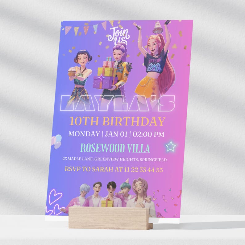 Kpop Demon Hunter Birthday Invitation | Editable Template | Kpop Anime ...