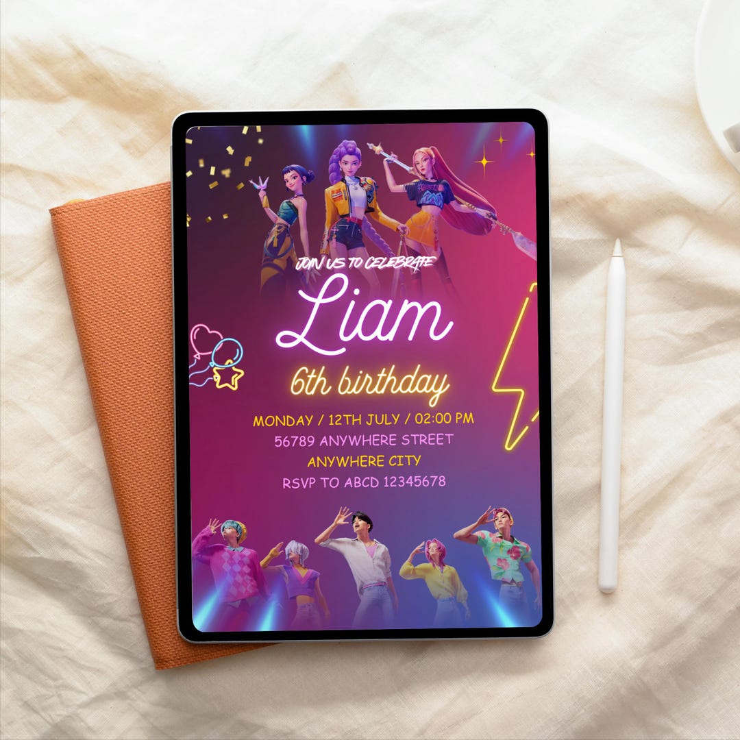 Kpop Demon Hunters Birthday Invitation, Neon Party (editable Canva) - Etsy