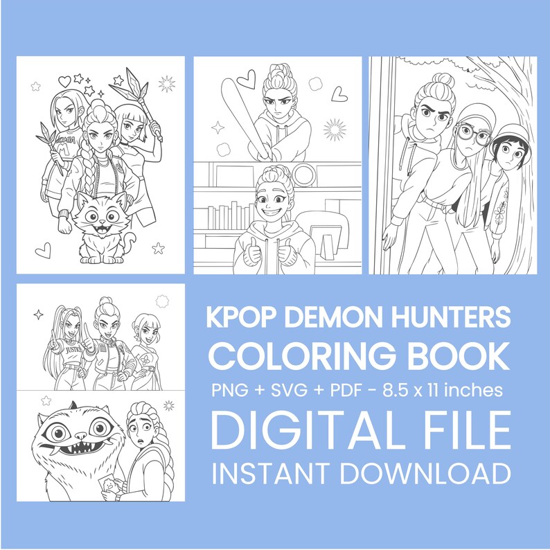 Kpop Demon Hunters Coloring Book, Anime Pages (PDF, SVG, PNG) - Etsy