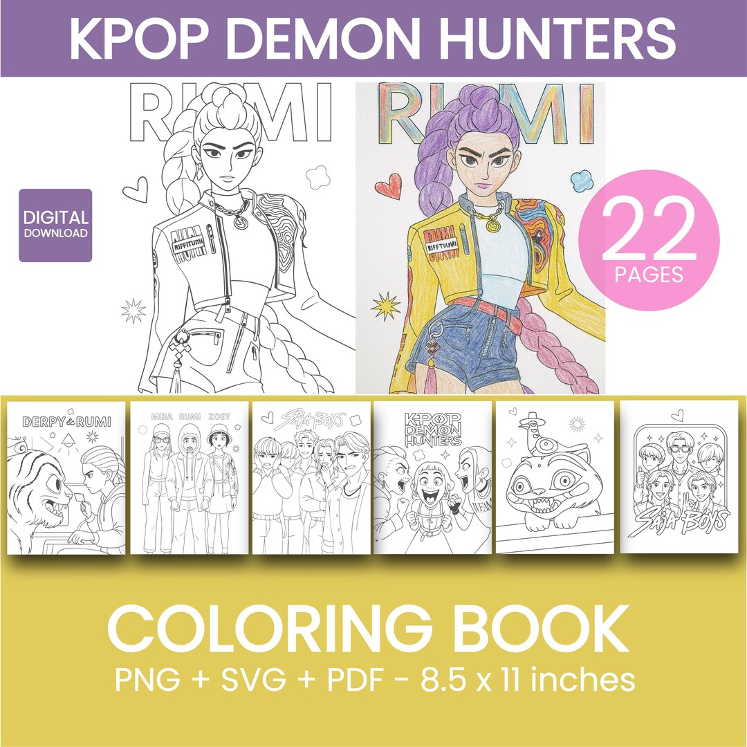 Kpop Demon Hunters Coloring Book, Anime Pages (PDF, SVG, PNG) - Etsy