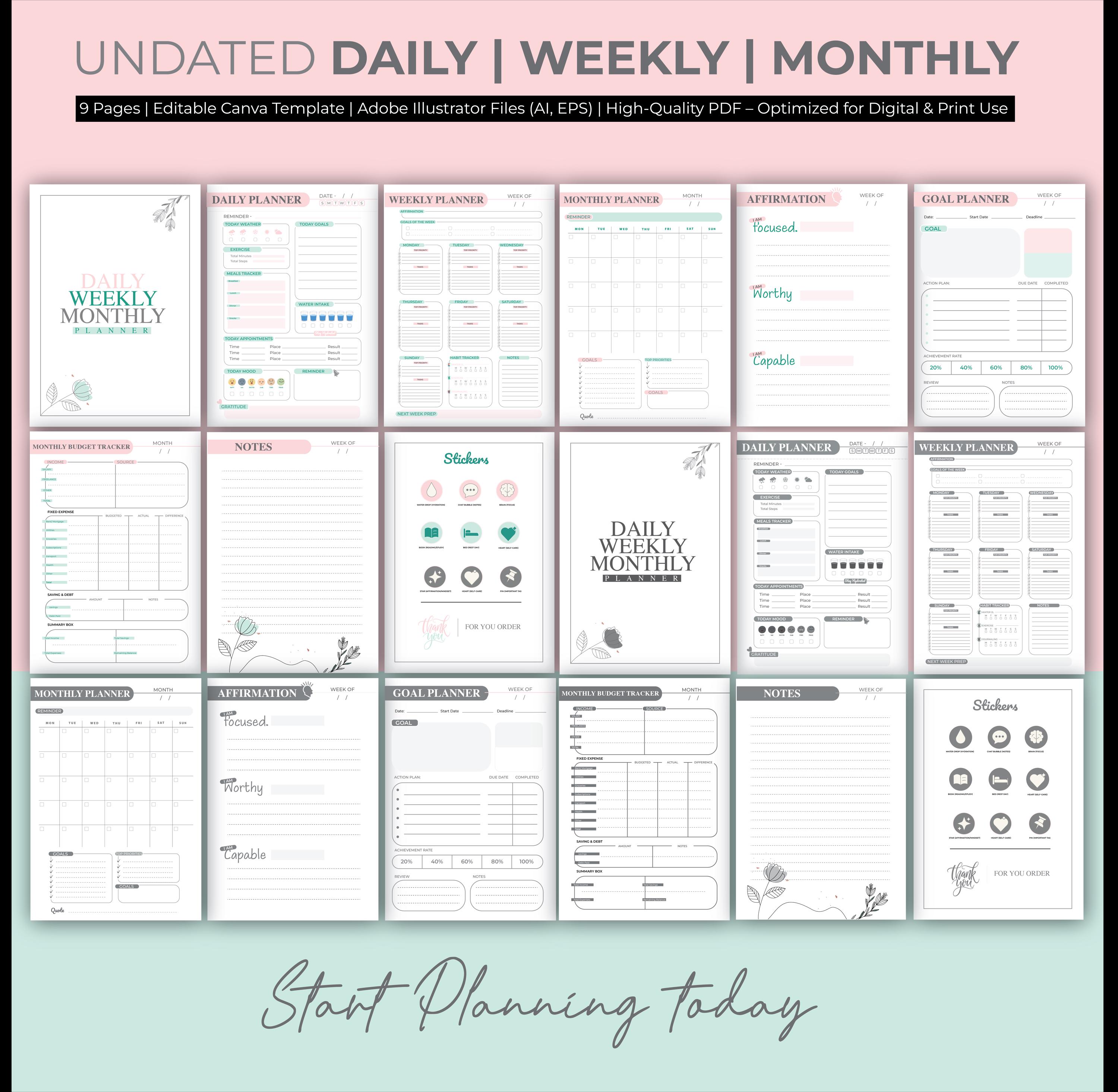 Digital Planner Bundle: Daily, Weekly, Monthly, Budget - Colorful & Ink ...