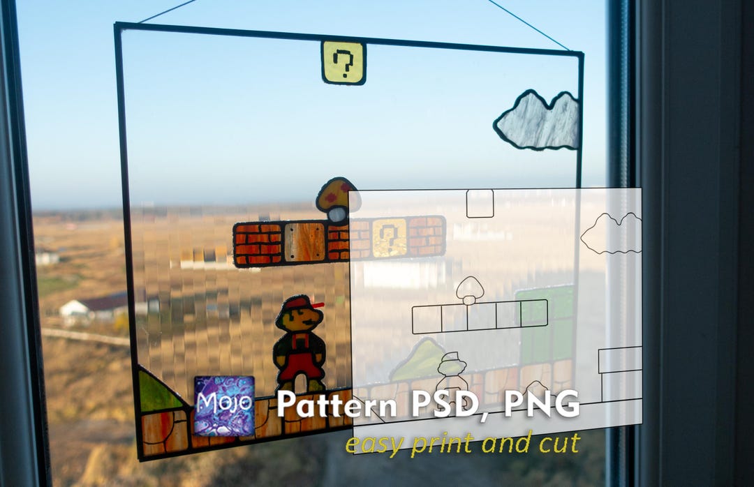 Inspired by 8bit Mario Stained Glass PATTERN PSD, PNG, Suncatcher Home ...