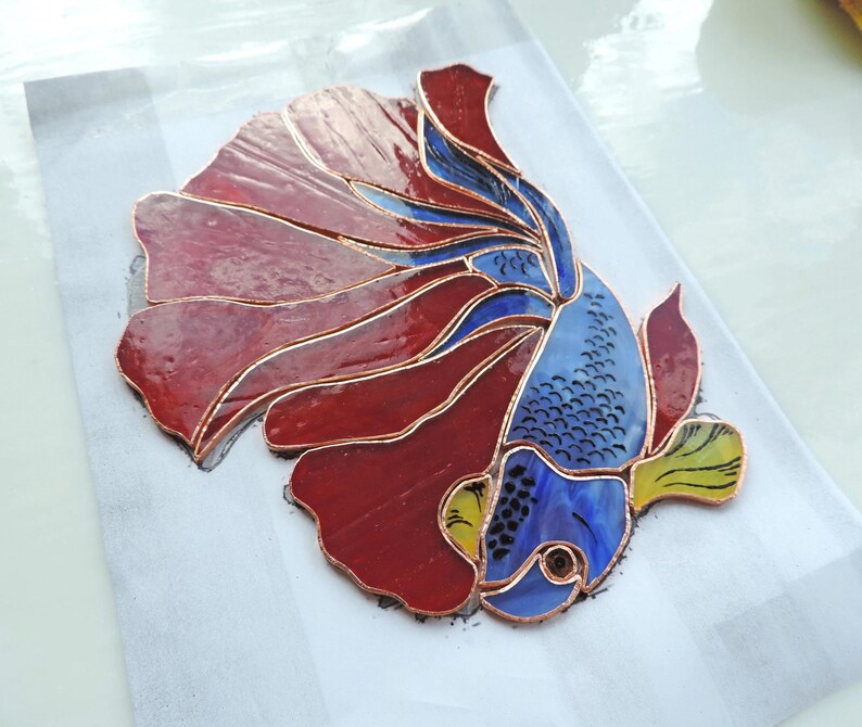 Betta Fish Stained Glass Pattern: DIY Suncatcher Template (PDF/PSD ...