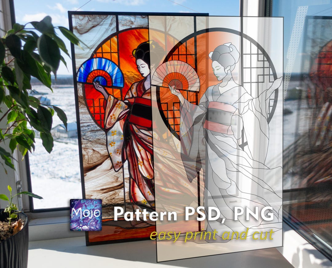 Geisha Stained Glass Pattern — Japanese Kimono DIY Suncatcher Template ...