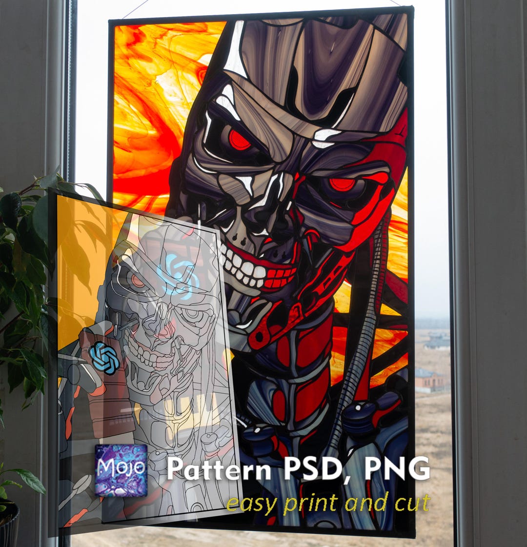 Digital PSD, PDF Pattern Cyborg T101 Stained Glass Window Panel ...