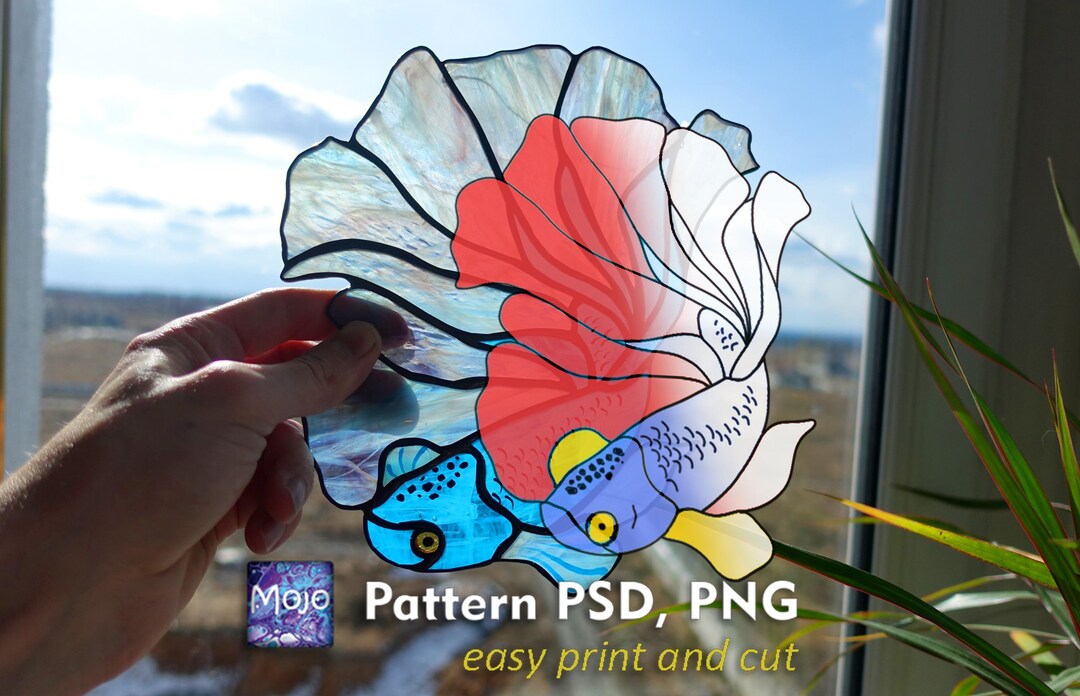Betta Fish Stained Glass Pattern: DIY Suncatcher Template (PDF/PSD ...