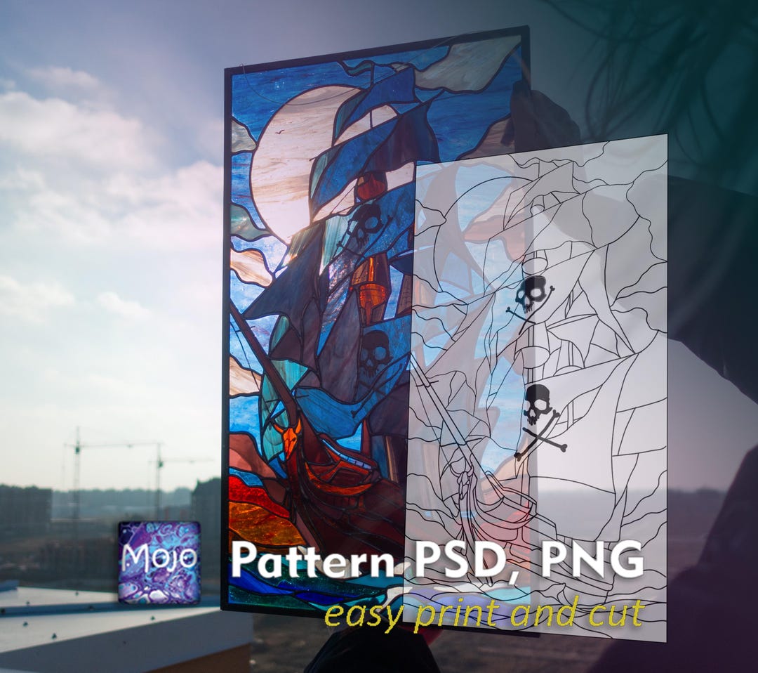 Pirate Ship Stained Glass Pattern — Mystical Sea Waves DIY Suncatcher ...