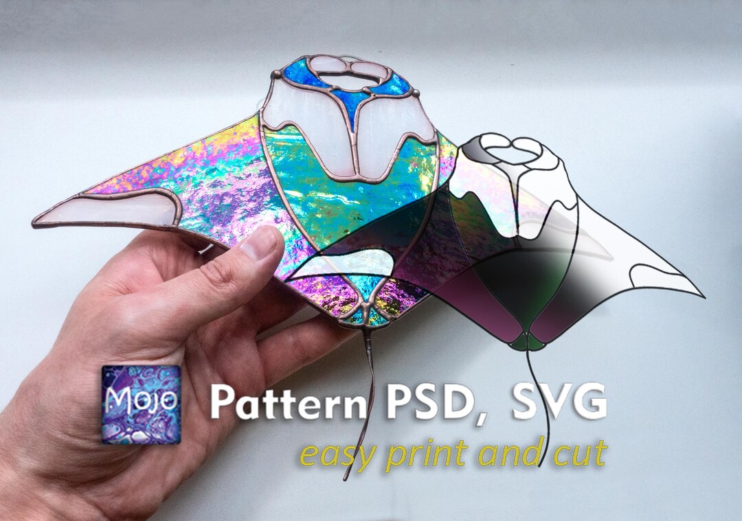 Manta Ray Stained Glass Pattern — Ocean Wildlife DIY Suncatcher ...