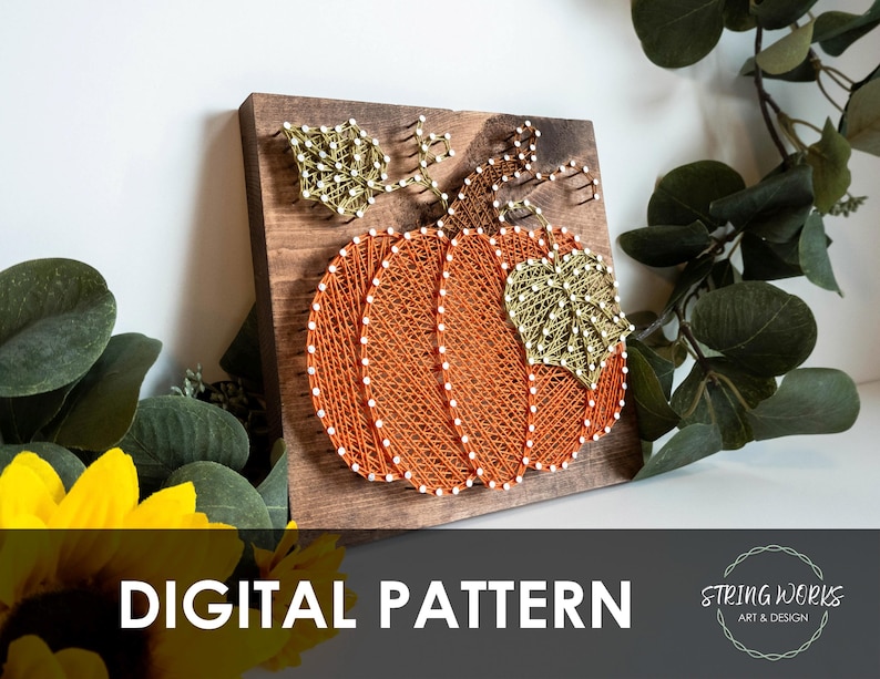 Fall Pumpkin With Leaves String Art Pattern - Etsy