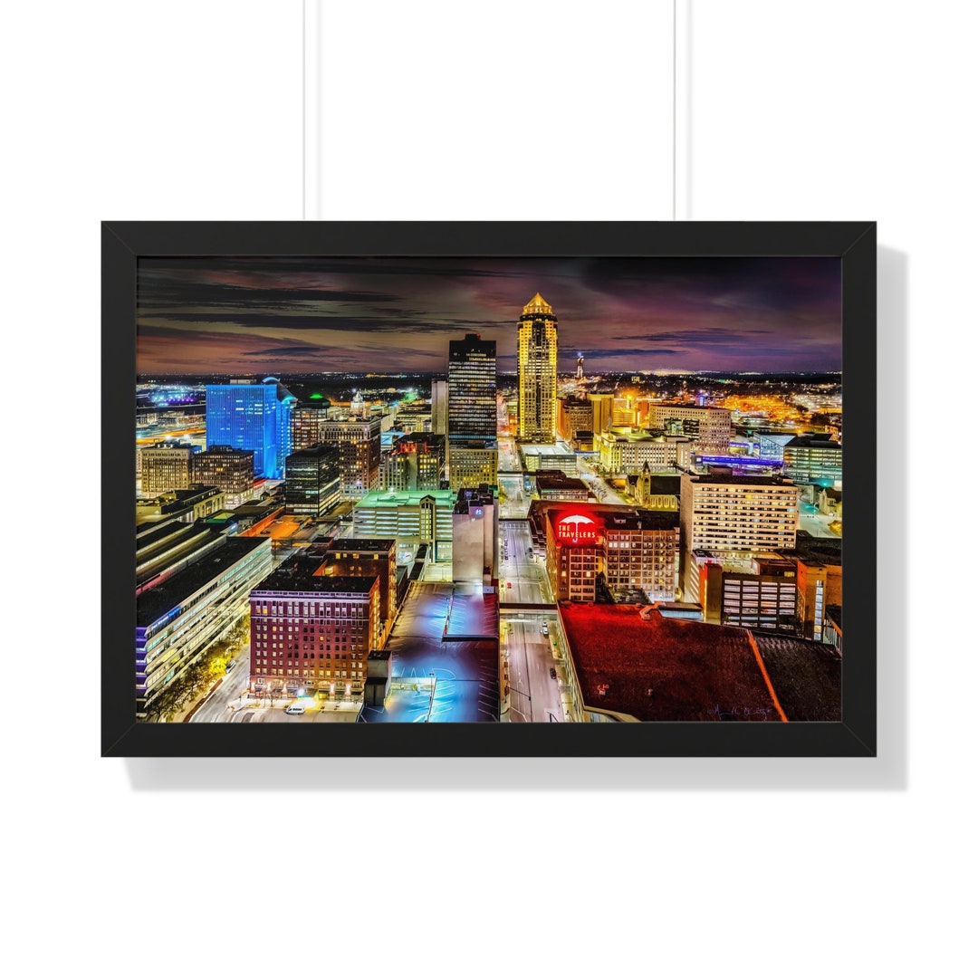 Des Moines Iowa Cityscape, 30x20 Framed Wall Print, Our Original ...