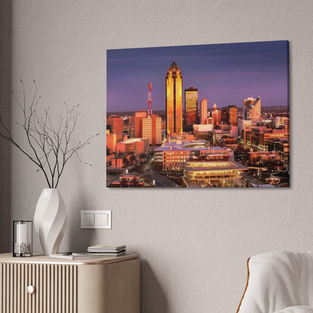 Des Moines Iowa Skyline Canvas Print, Sunset Cityscape Photography ...