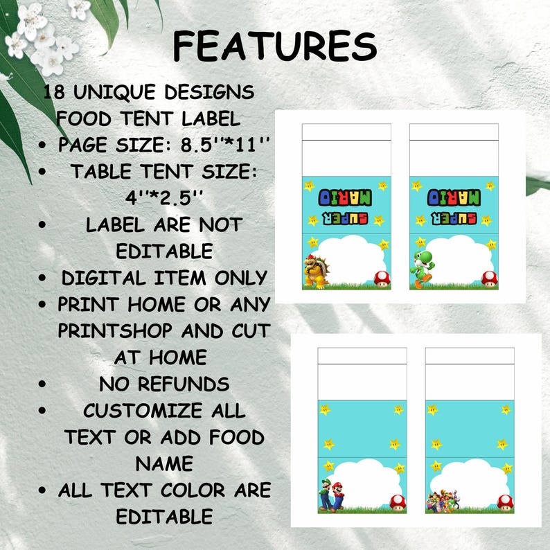 Editable Super Mario Food Labels Birthday Party,printable Mario Food ...