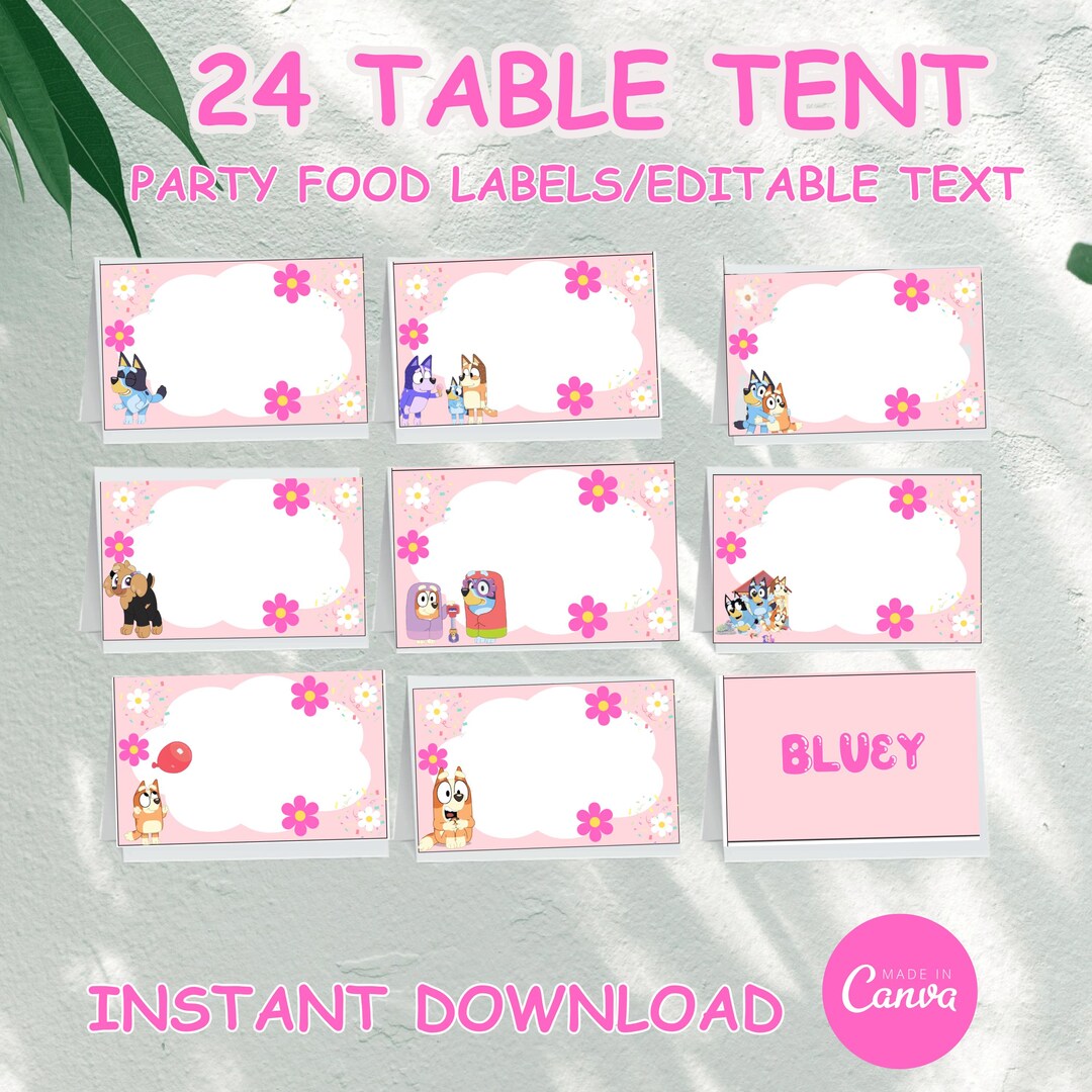 Editable 24 Designs Bluey Food Labels Birthday Party,blue Dog Party ...