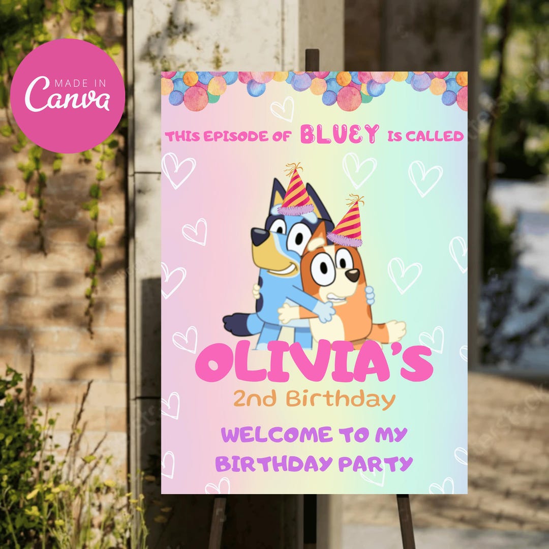 Editable Bluey Welcome Sign for Girl, Bluey and Bingo Birthday Party ...