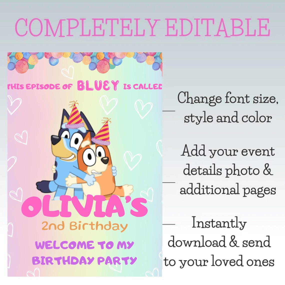 Editable Bluey Welcome Sign for Girl, Bluey and Bingo Birthday Party ...