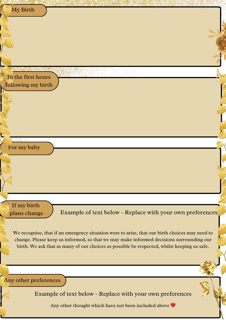 UK Visual Birth Plan Editable Birth Plan Template Printable Labour ...