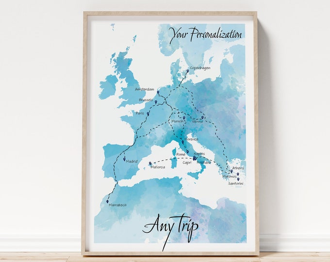 Customizable Watercolor Road Trip Map | Adventure Travel Poster ...