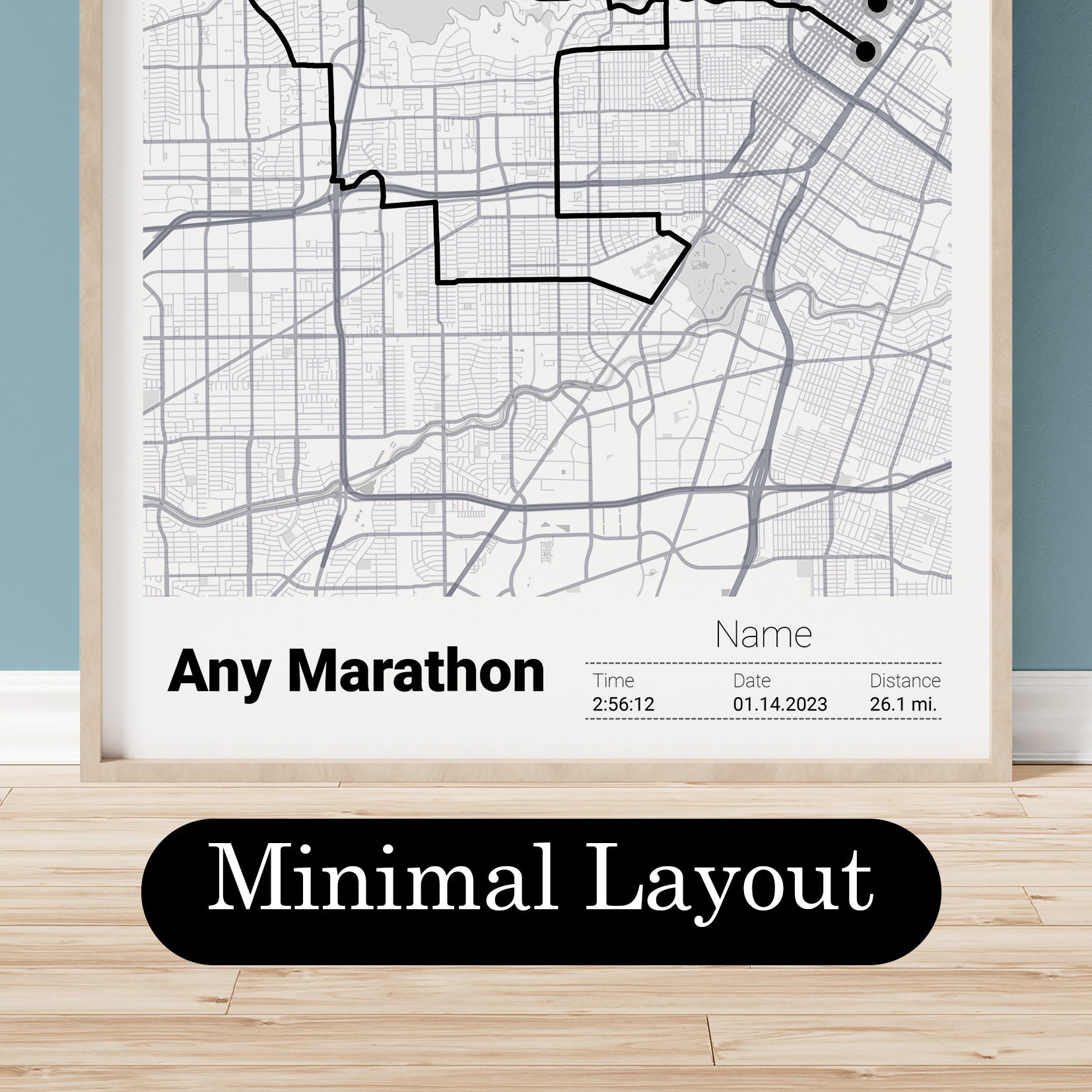 Personalized Run Map Poster Any Official or Any Tracked Run Custom ...