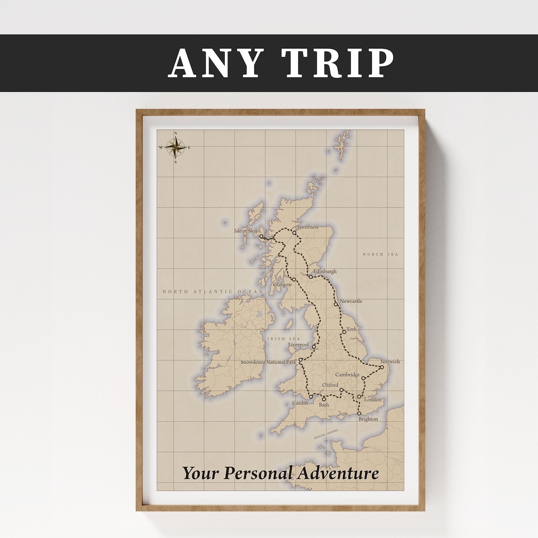 Personal Old Style Travel Map | Adventure Road Trip Cartography Design ...