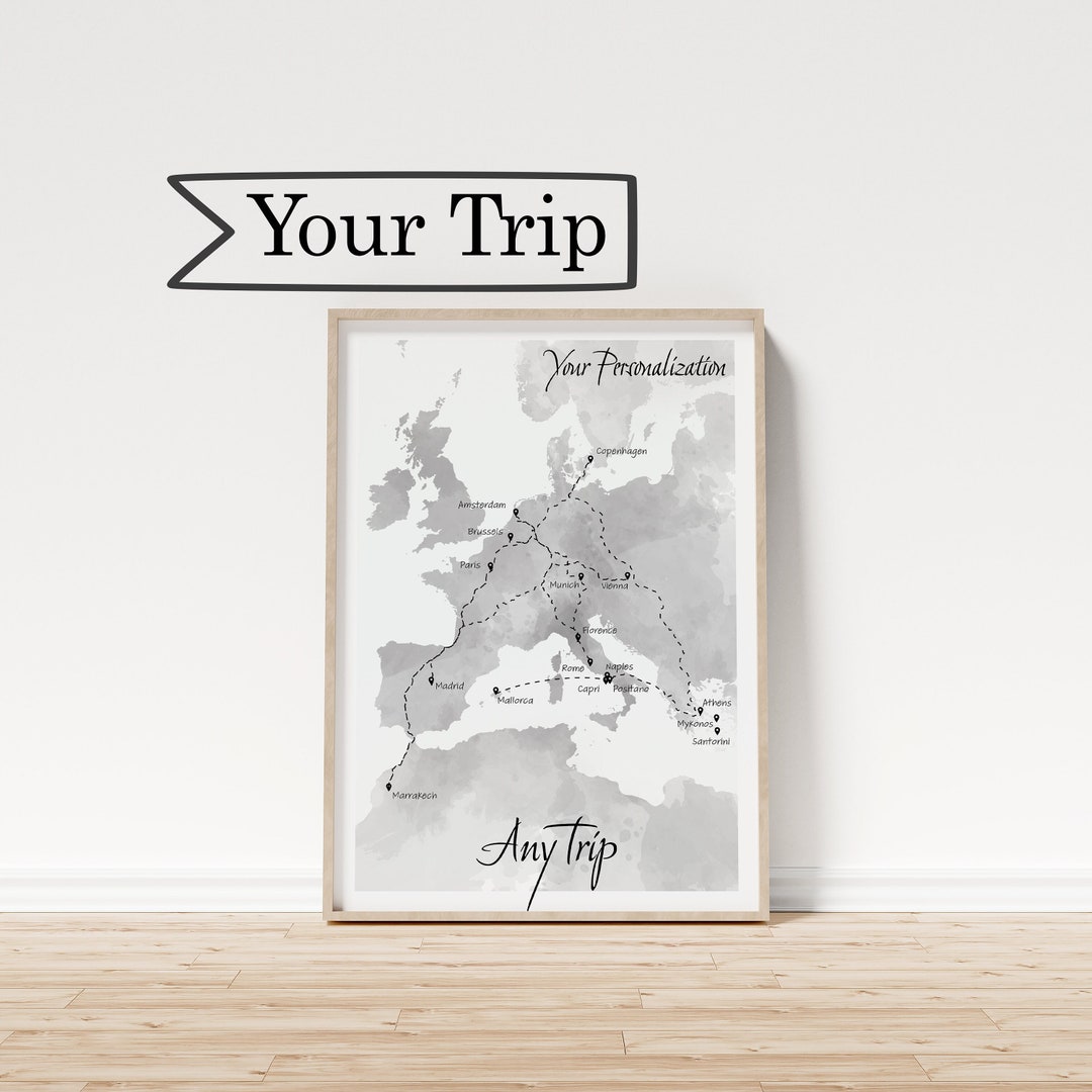 Custom Watercolor Travel Map | Adventure Road Trip Illustrated Map ...