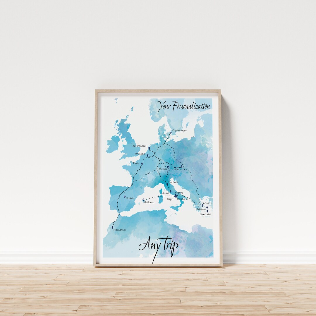 Customizable Watercolor Road Trip Map | Adventure Travel Poster ...