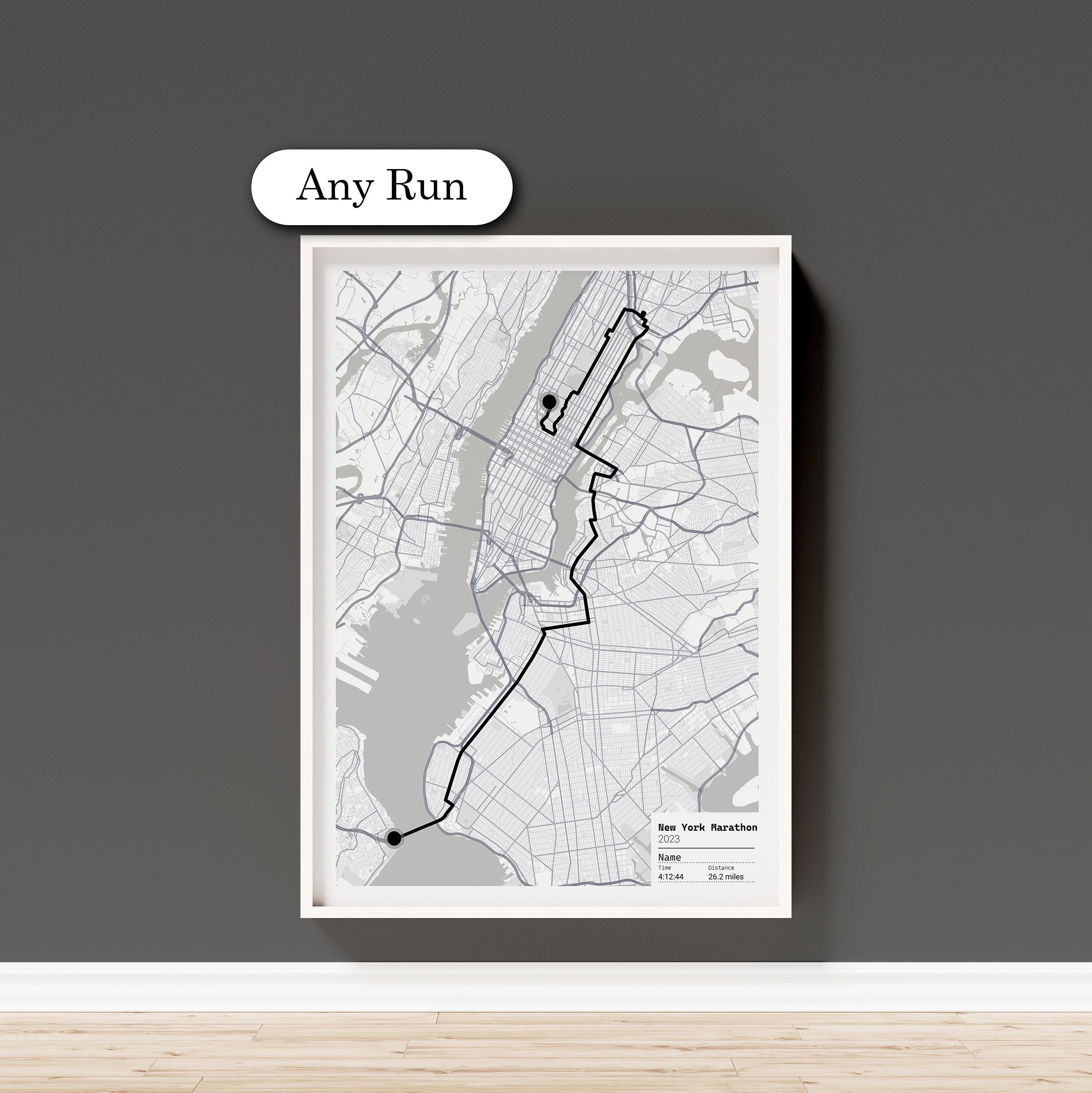 Personalized Run Map Poster Any Official or Any Tracked Run Custom ...