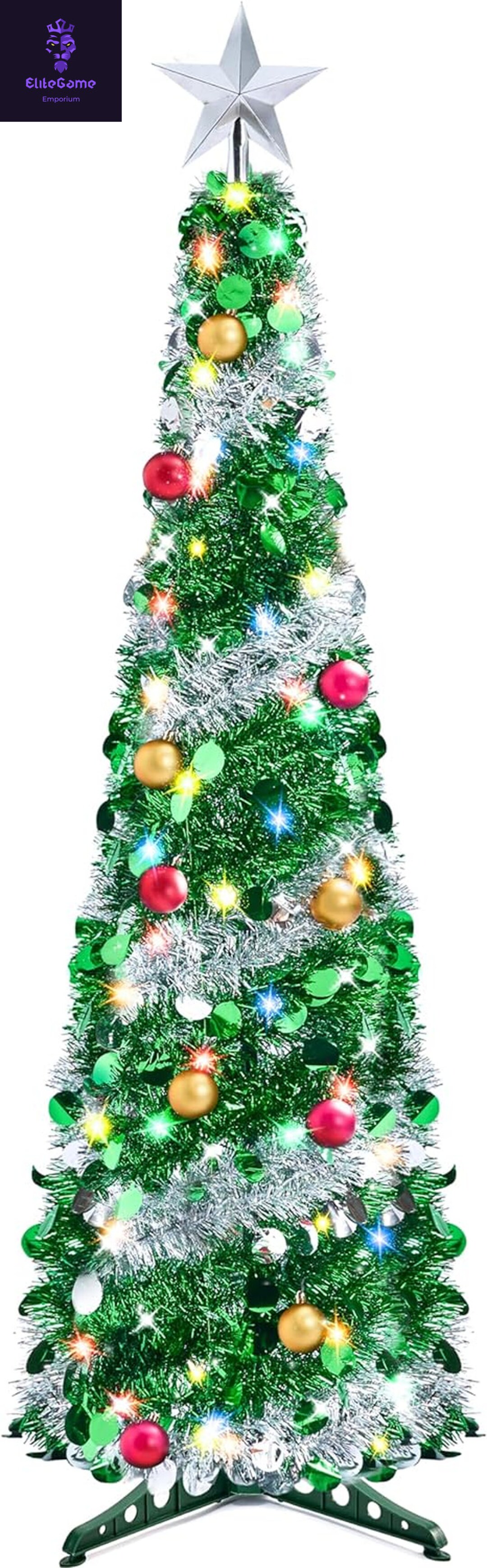 5 FT Tinsel Christmas Tree Pre Lit Collapsible Tree With 50 - Etsy